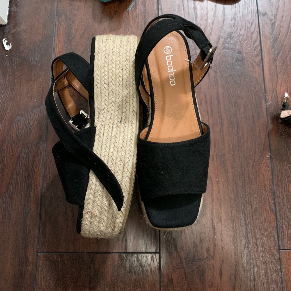 Black Chunky Wedge Sandals - Gem